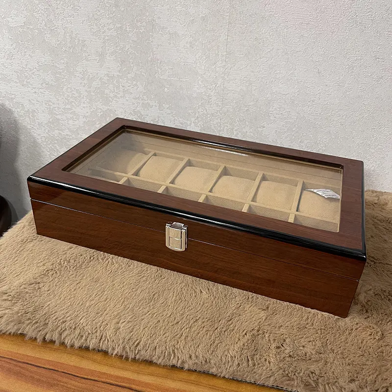 12 Slots Coffee Wooden Watch Organizer Boxes And Gift Case