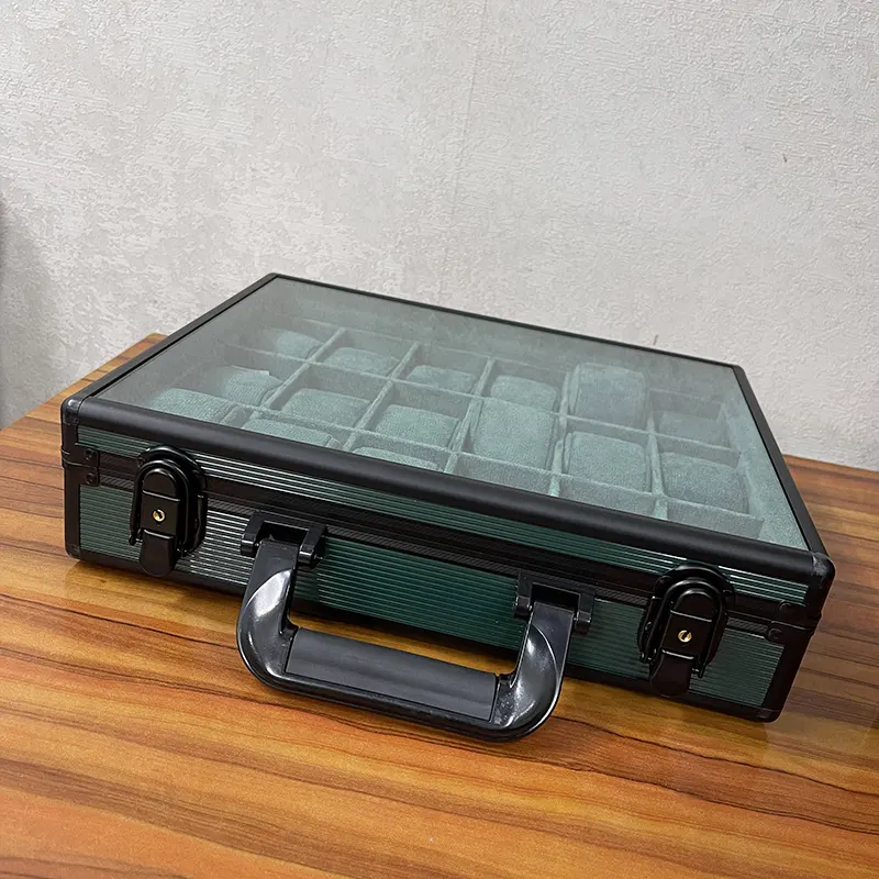 18 Slots Dark Green Top Glass Window Organizer Box
