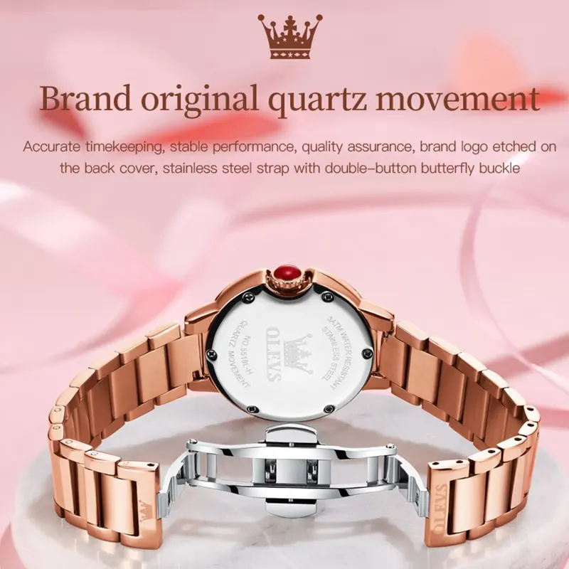 Olevs White Dial Rose Gold-tone Ladies Watch | 5518
