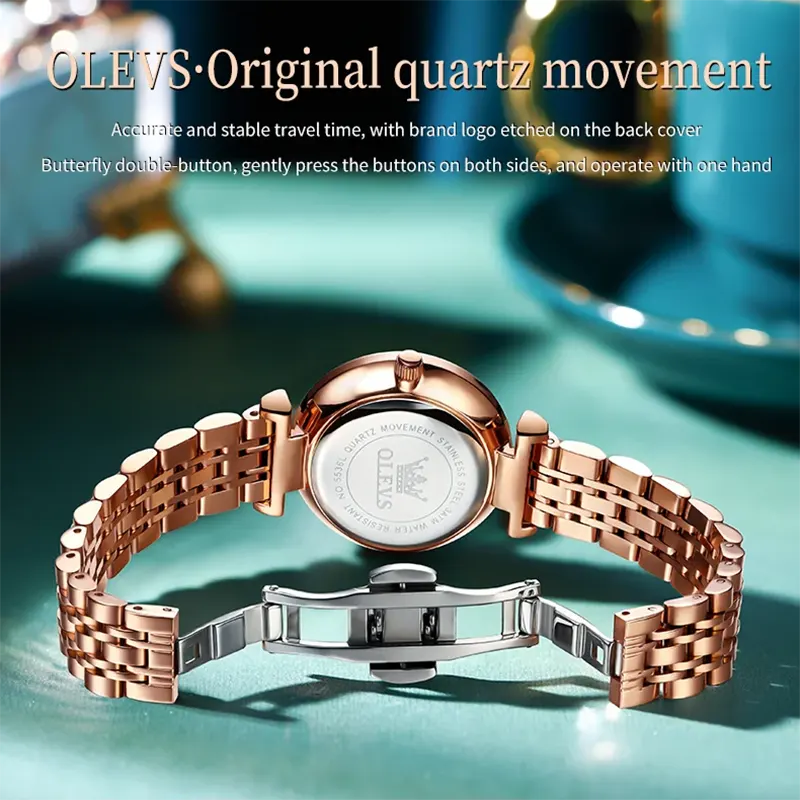 Olevs Luxury Rose Diamond Dial Rose Gold Ladies Watch | 5536