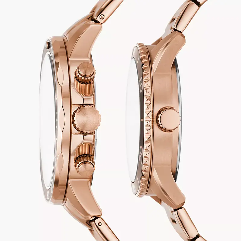 Fossil His and Hers Bannon Rose Gold-tone Brown Dial Watch Box Set ...
