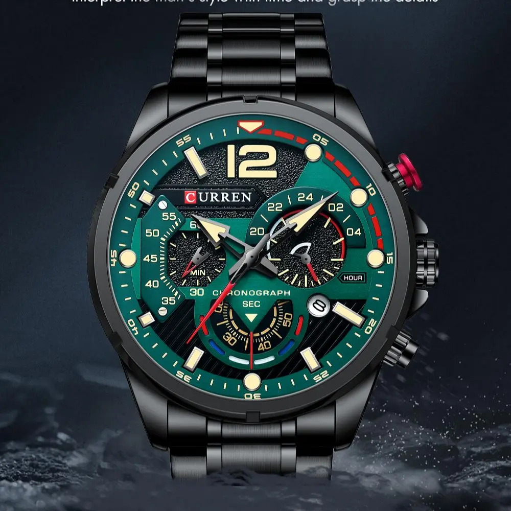 Curren Chronograph Green Black Dial Men's Watch | 8395