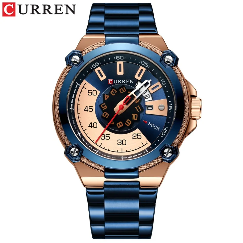 Curren Blue Dial Rose Gold Case Men's Watch | 8345