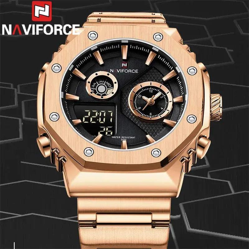 Naviforce NF9216 Black Dial Rose Gold-tone Men's Watch