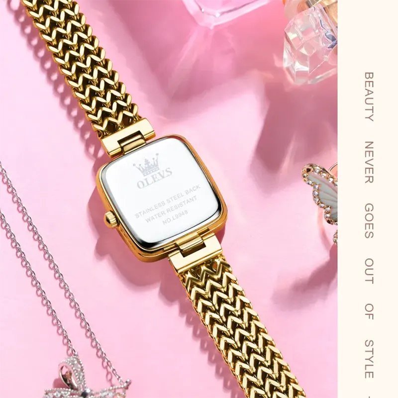 Olevs Black Dial Gold-tone Ladies Watch | 9948