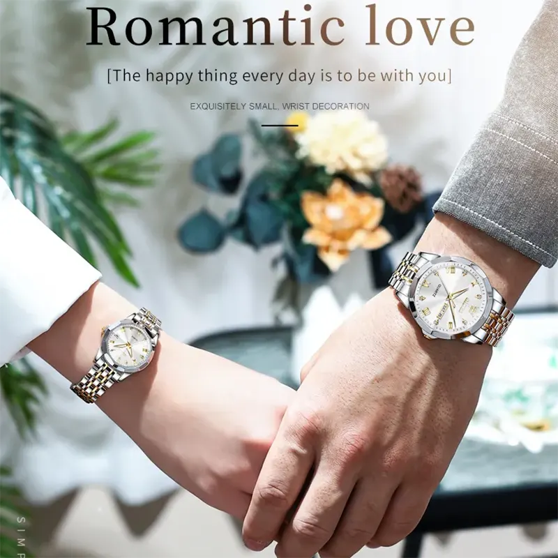 Olevs Silver Dial Two-tone Couples Watch | 9931