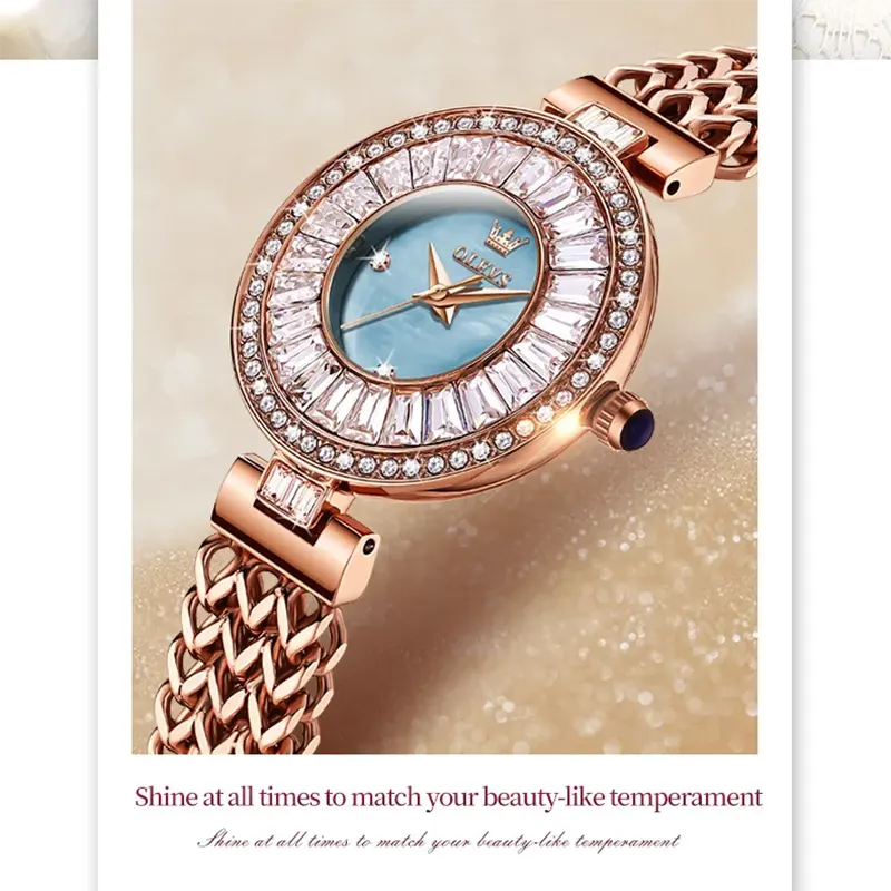 Olevs 9959 Blue Mother of Pearl Dial Rose Gold ladies Watch