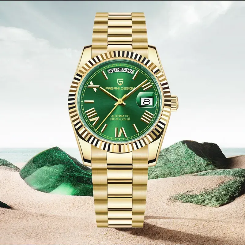 Pagani Design PD-1752 Day-Date Green Dial Gold Men's Watch