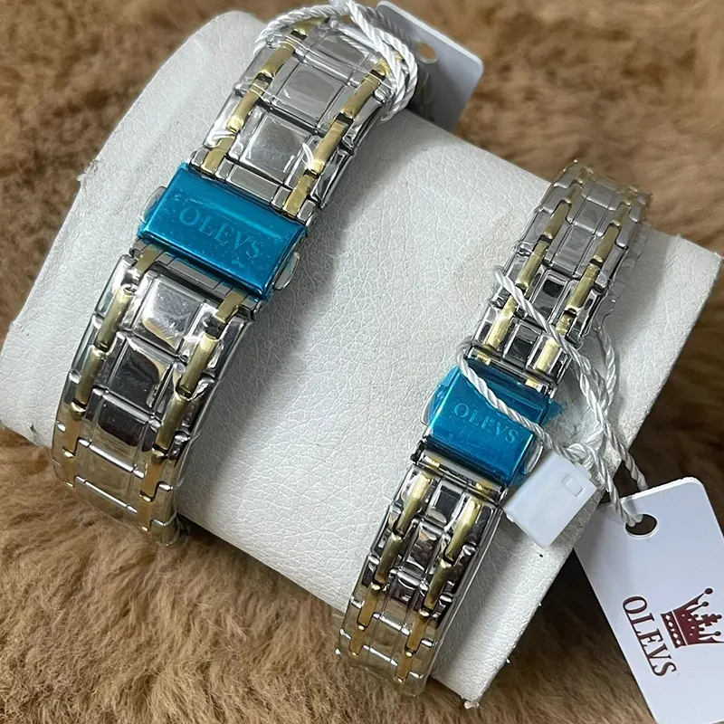 Olevs Black Blue Dial Two-tone Couple Watch | 2891