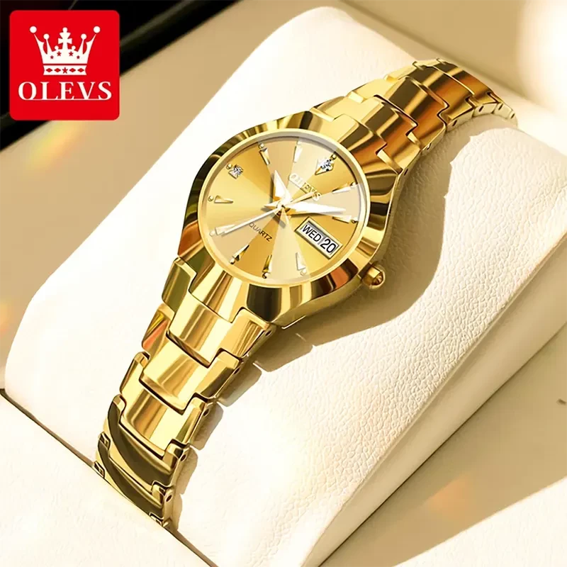 Olevs Tungsten Steel Gold Dial Ladies Watch | 8697