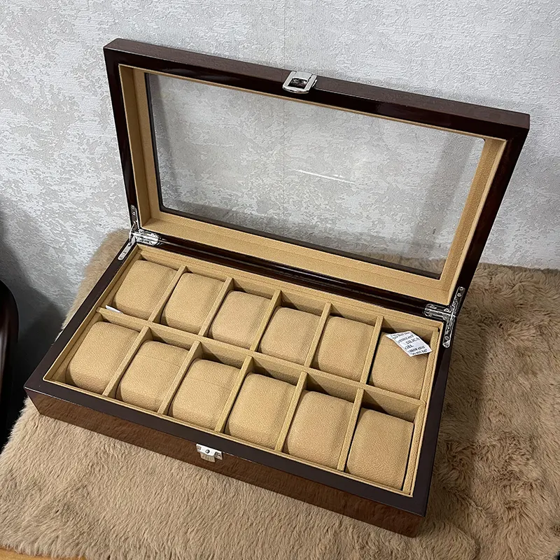 12 Slots Coffee Wooden Watch Organizer Boxes And Gift Case