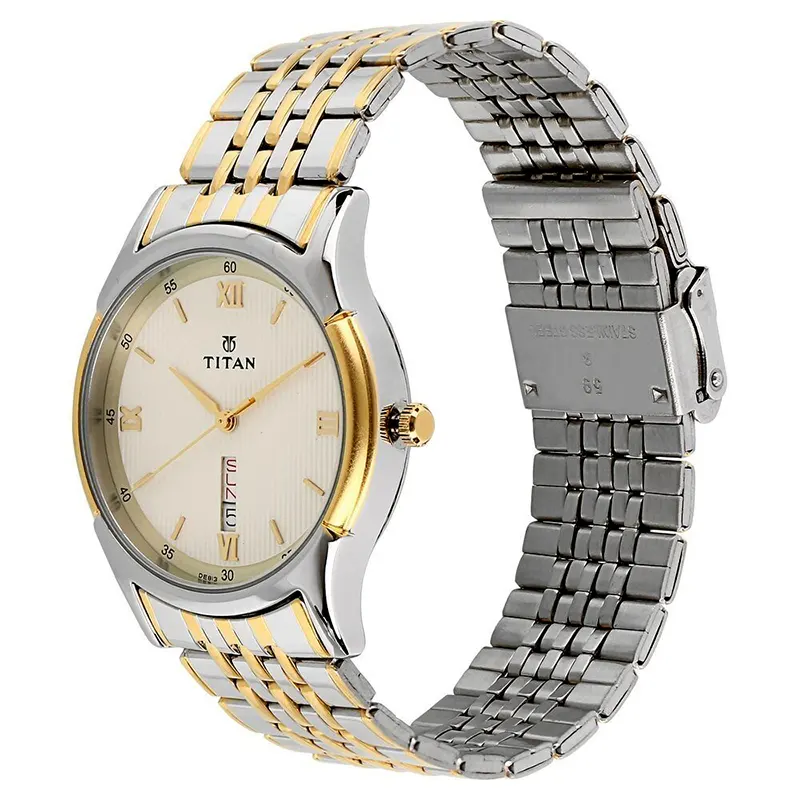 Titan 1636BM01 Off White Dial Two Tone Men's Watch