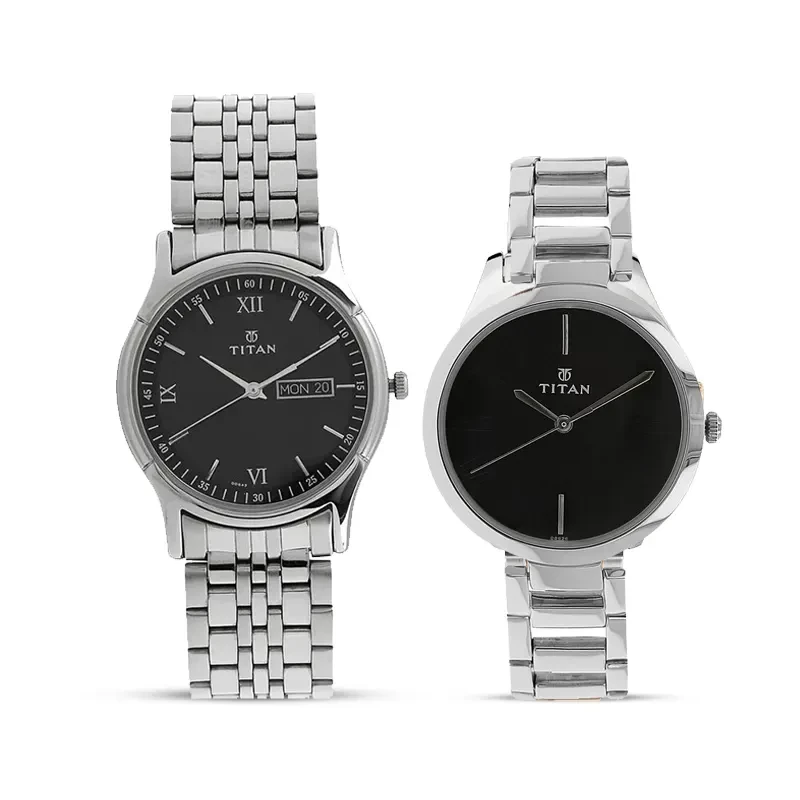Titan Black Dial Couple Watch | 1636SM01/2480SM02