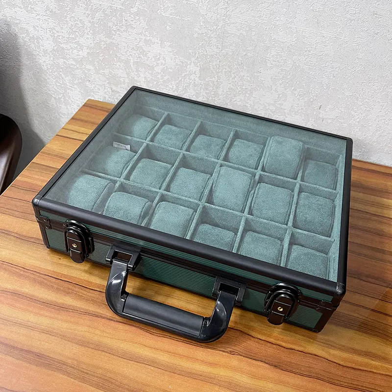 18 Slots Dark Green Top Glass Window Organizer Box