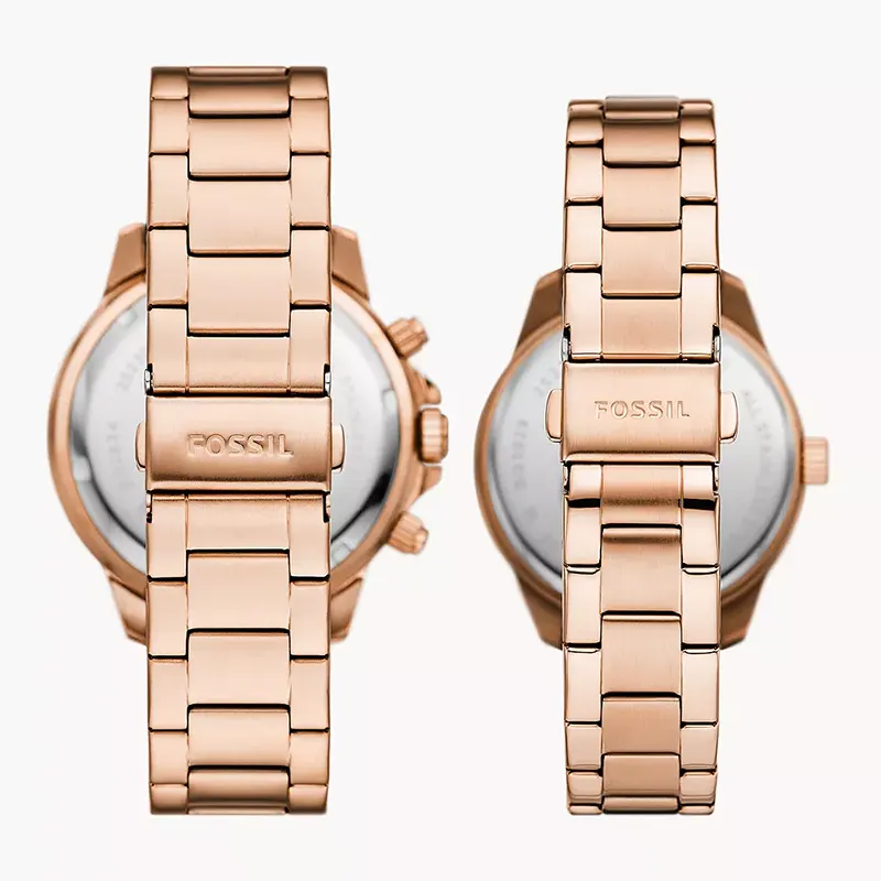 Fossil His and Hers Bannon Rose Gold-tone Brown Dial Watch Box Set ...