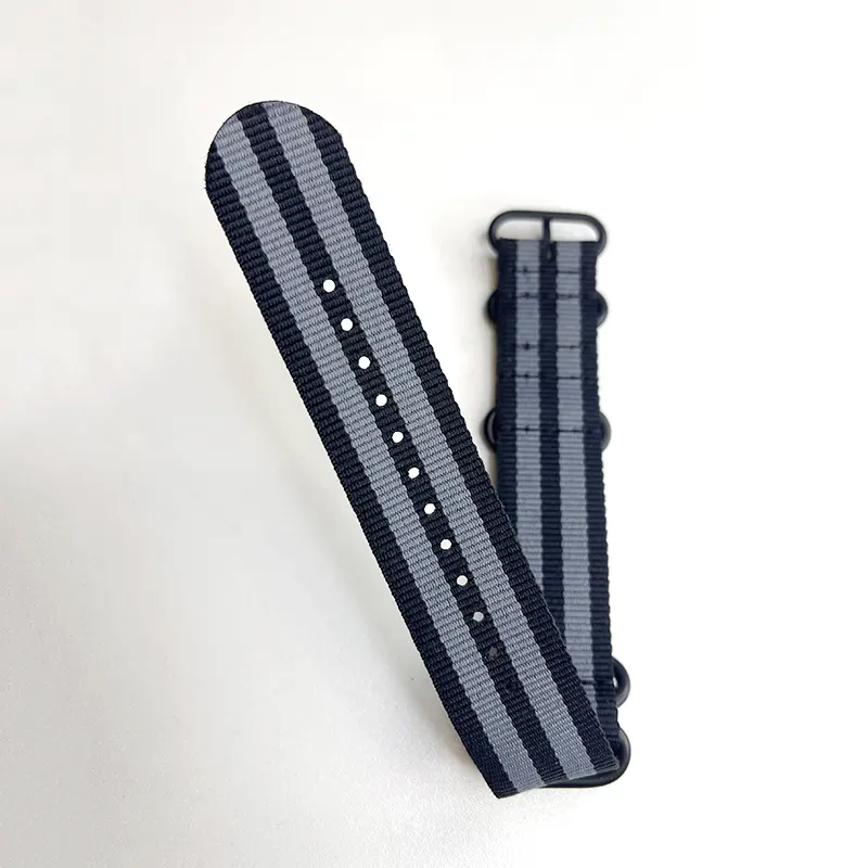 Bond-Style NATO Watch Strap – Black & Grey Nylon | 24mm