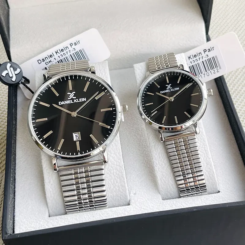 Daniel Klein Black Dial Silver-tone Couple Set | DK.1.13577-3