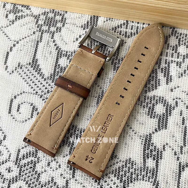 Fossil 24mm Dark Brown Genuine Leather Watch Strap