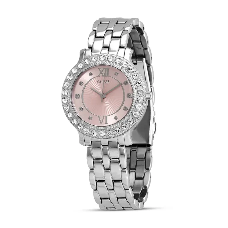 Guess Pink Dial Rhinestone-embellished Ladies Watch W1062L2