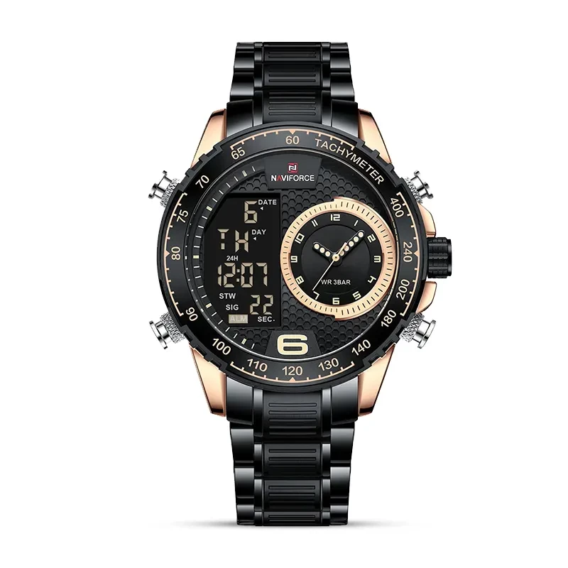 Naviforce NF9199 Dual-time Black Dial Men's Watch