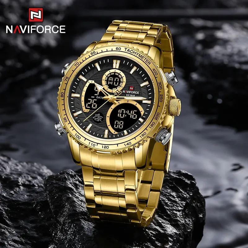 Naviforce NF9182 Dual-time Black Dial Men's Watch