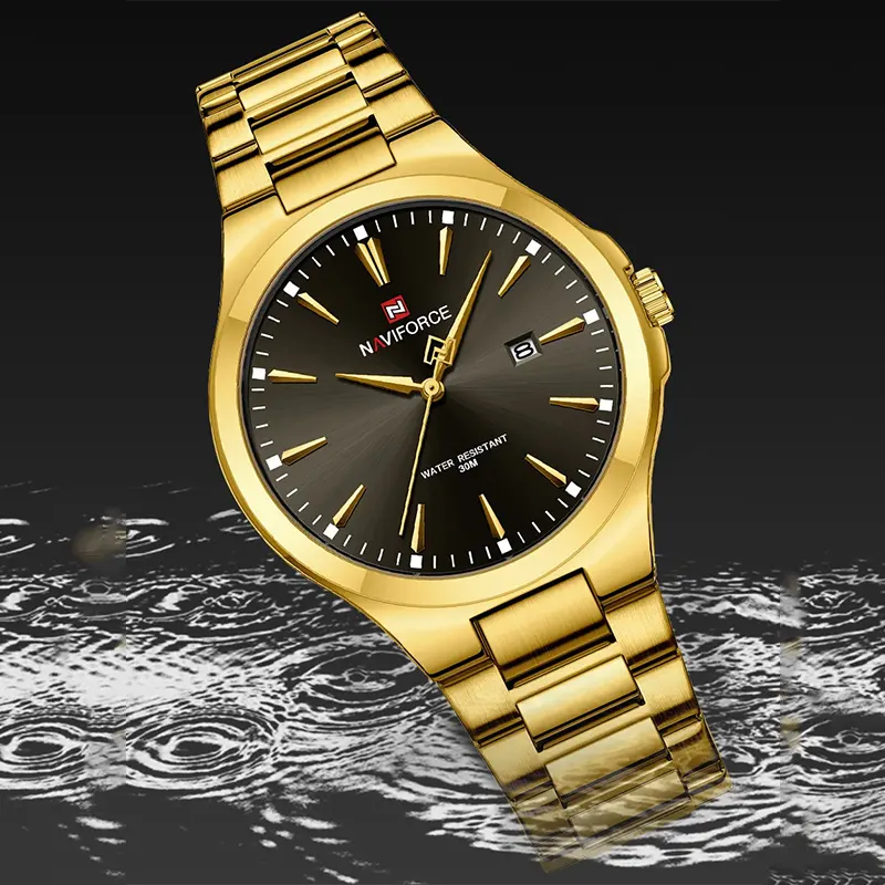 Naviforce NF9214 Black Dial Gold-tone Men's Watch