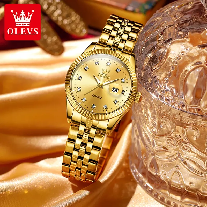 Olevs Luxury Gold Dial Gold-tone Ladies Watch | 5526
