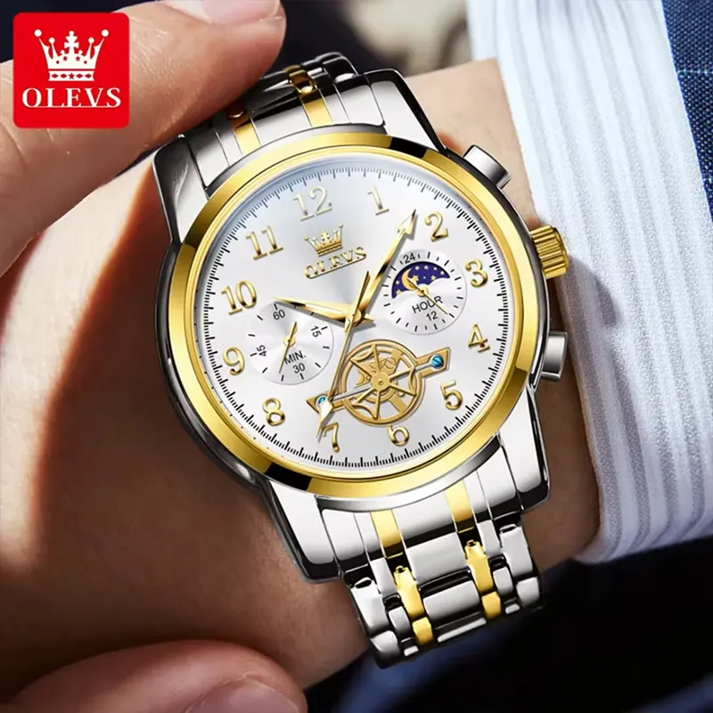 Olevs 2903 Multifunctional White Dial Two-tone Men's Watch