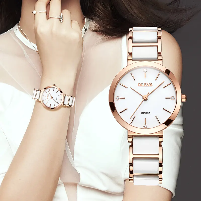 Olevs Most Luxurious Ceramic White Dial Ladies Watch | 5877