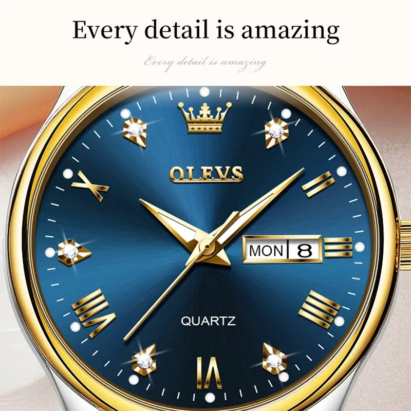 Olevs Day-Date Two-Tone Blue Dial Ladies Watch | 5563