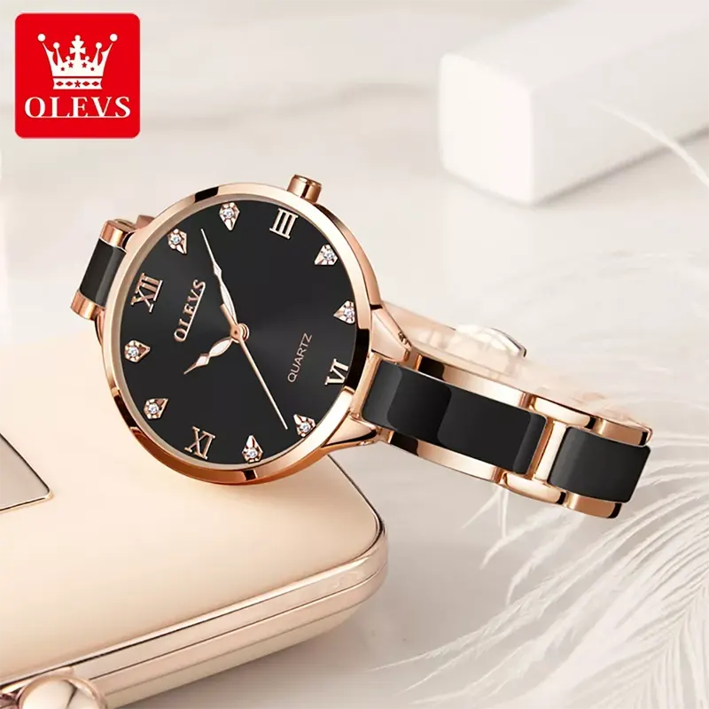 Olevs Most Luxurious Black Dial Ladies Watch | 5872