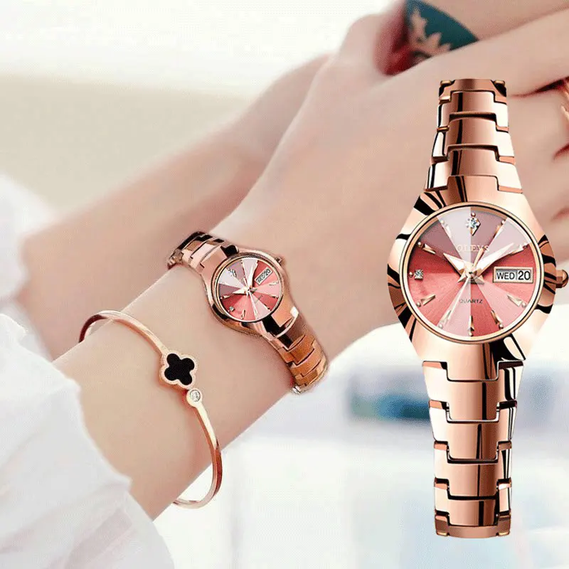 Olevs Tungsten Steel Copper Dial Ladies Watch | 8697