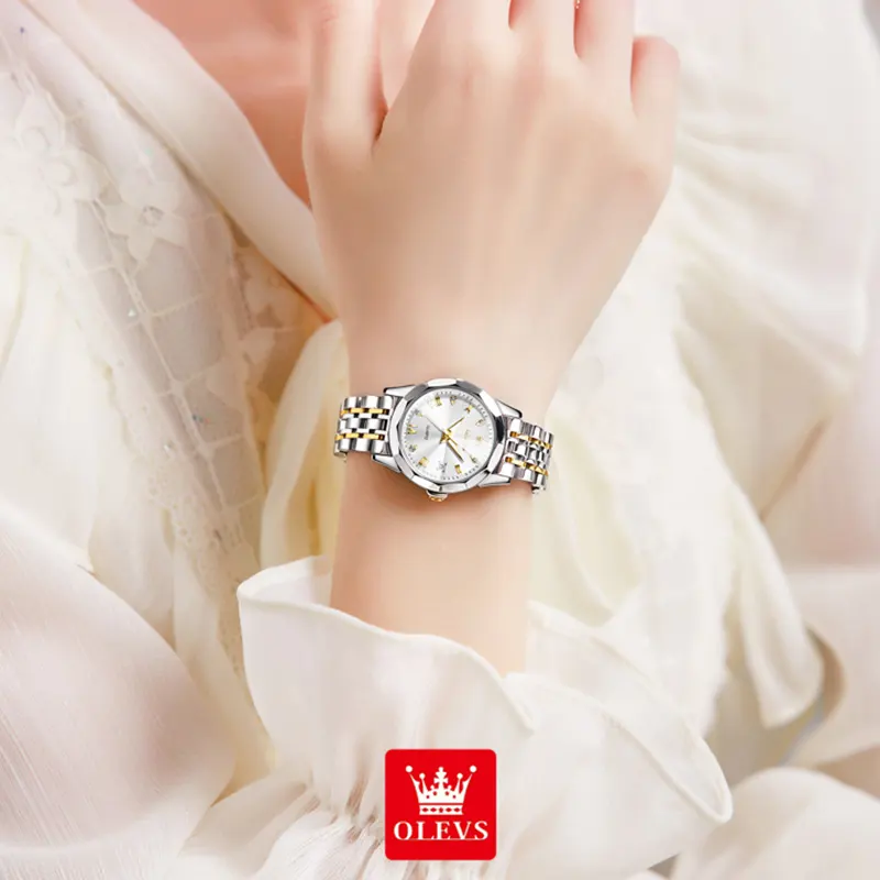 Olevs White Dial Two-tone Ladies Watch | 9931