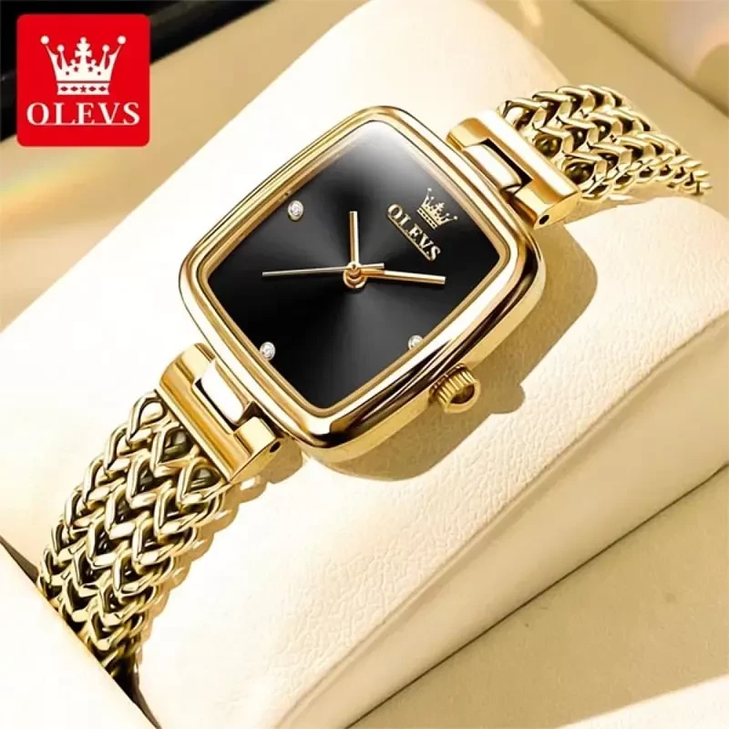 Olevs Black Dial Gold-tone Ladies Watch | 9948