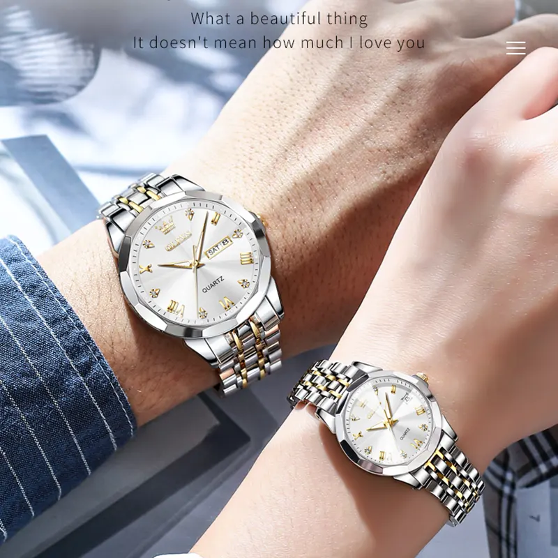 Olevs Silver Dial Two-tone Couples Watch | 9931