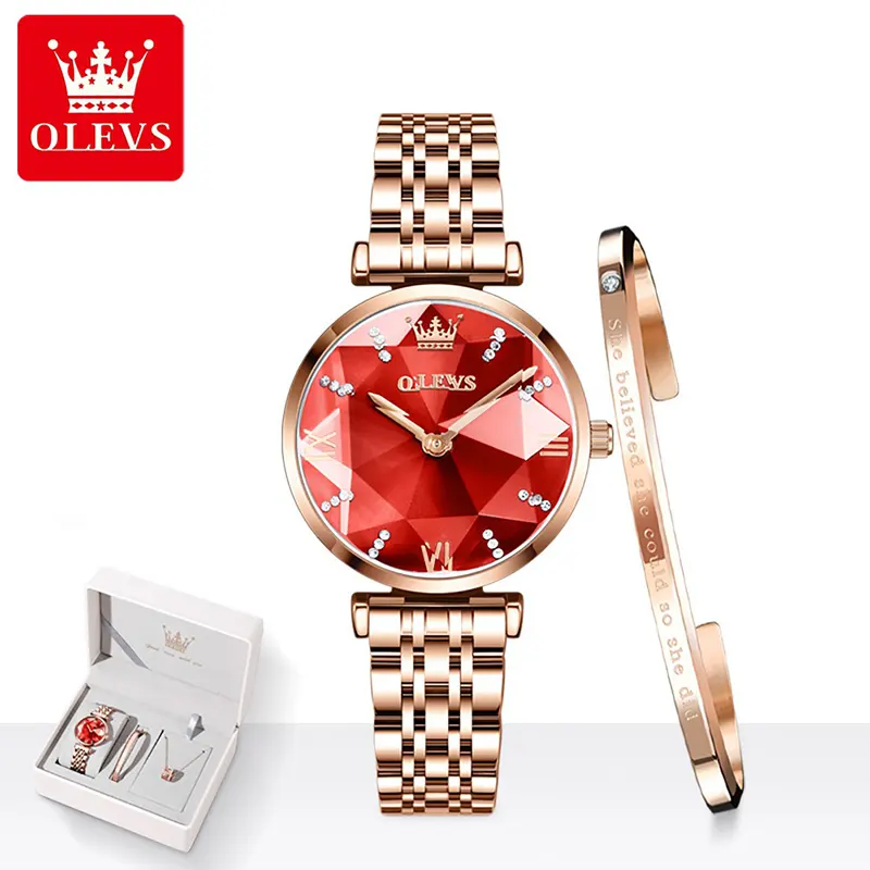 Olevs Gift Set With Watch And Rose Gold Pendant With Bracelet | 6642