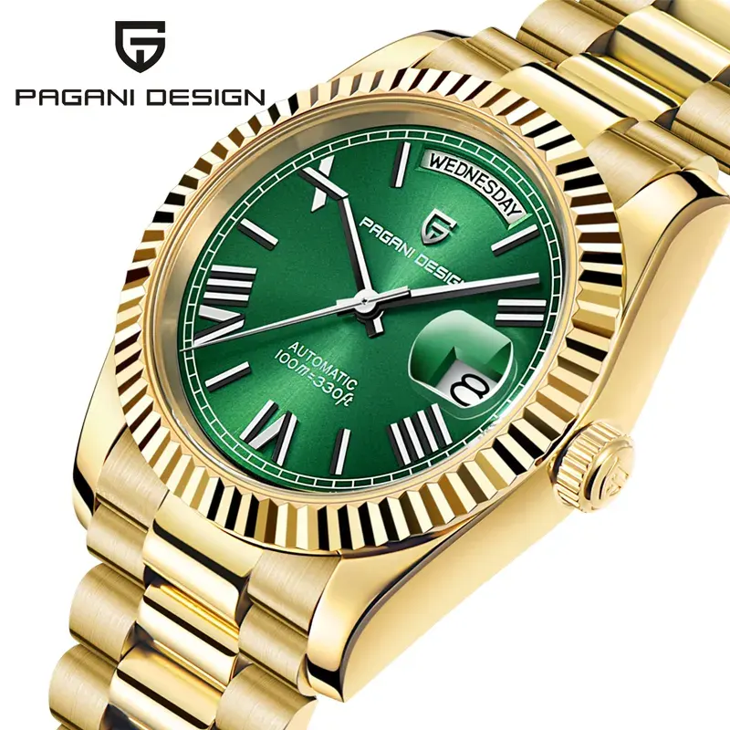 Pagani Design PD-1752 Day-Date Green Dial Gold Men's Watch