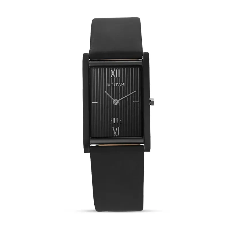 Titan Edge Slim Leather Black Dial Men's Watch | 1043NL01