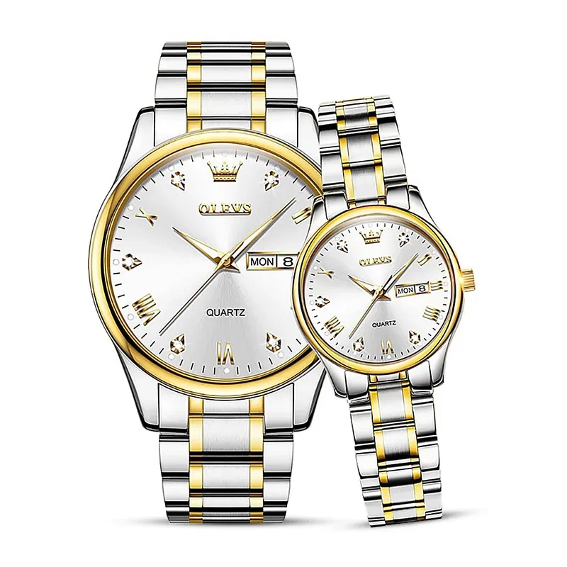 Olevs White Dial Two-tone Couple Watch | 5563